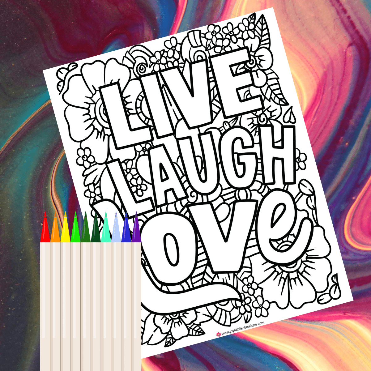 Live Laugh Love Adult Coloring Page – Joyful Bliss Boutique